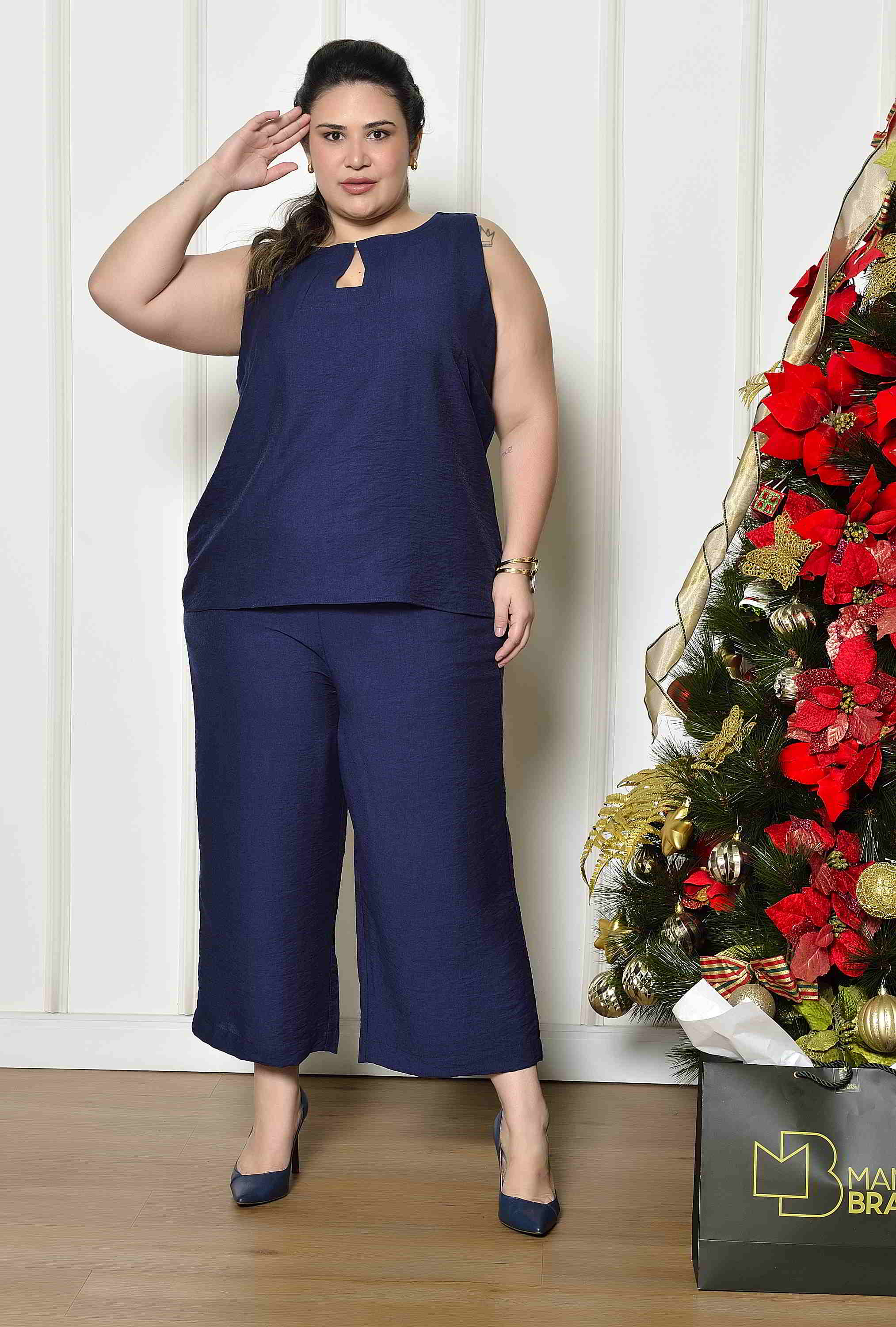 Conjunto Plus Size Feminino Marinho Sofia | Mania Brasil
